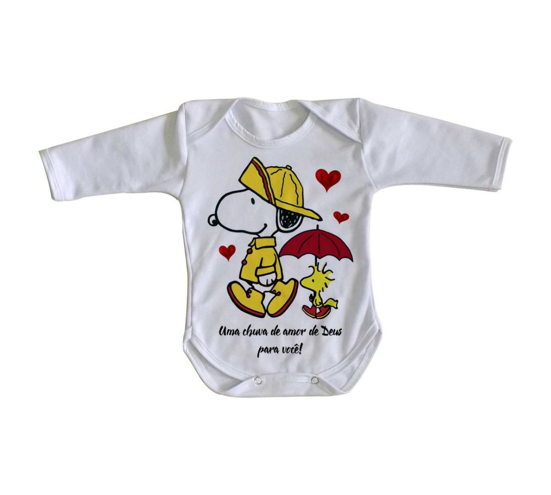 Emporio Dutra - Roupa Bebê manga longa Chuva de Amor de Deus Snoopy